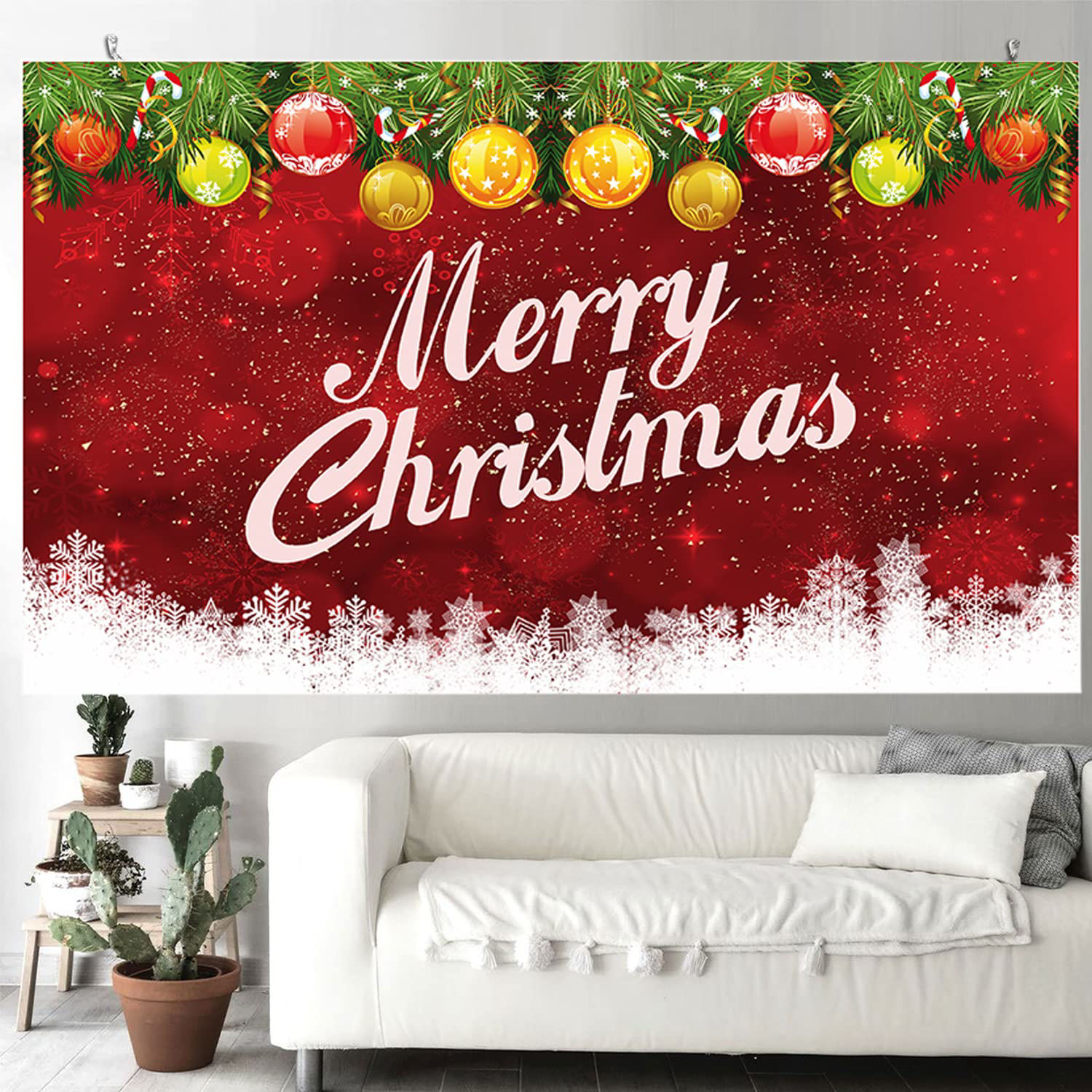 GetUSCart- Large Merry Christmas Banner Christmas Ball Snowflake ...