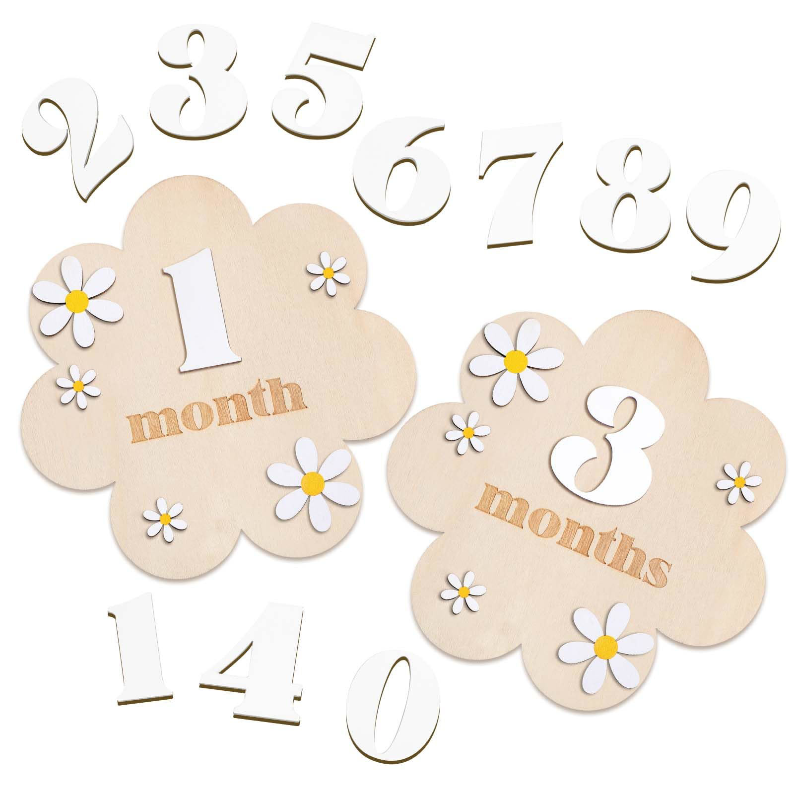 GetUSCart- Burbell 3D Wooden Daisy Baby Monthly Milestone Cards 1-12 ...