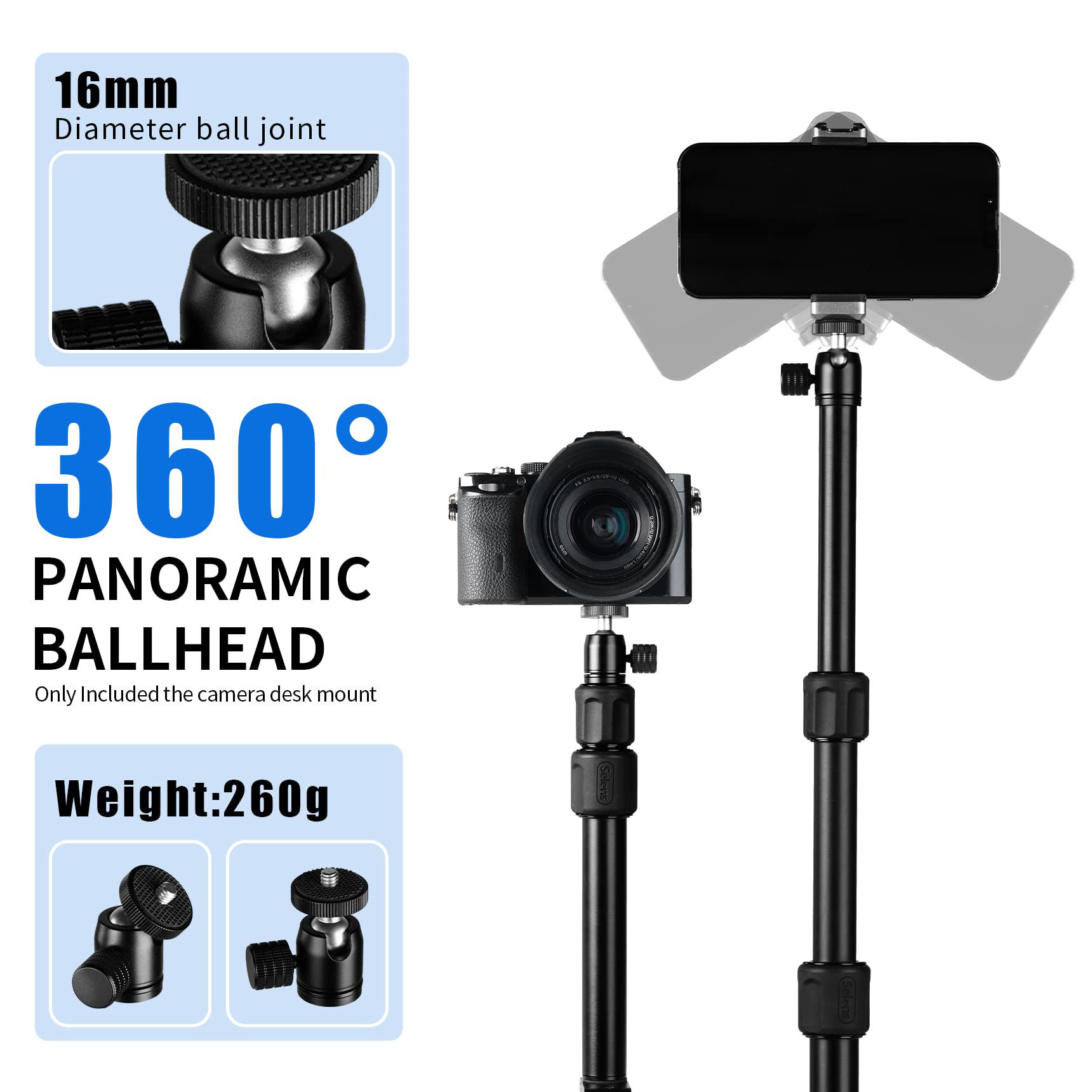 GetUSCart- Selens Tabletop Camera Desk Mount Stand, 9.4"-18.5" with 1/4 ...