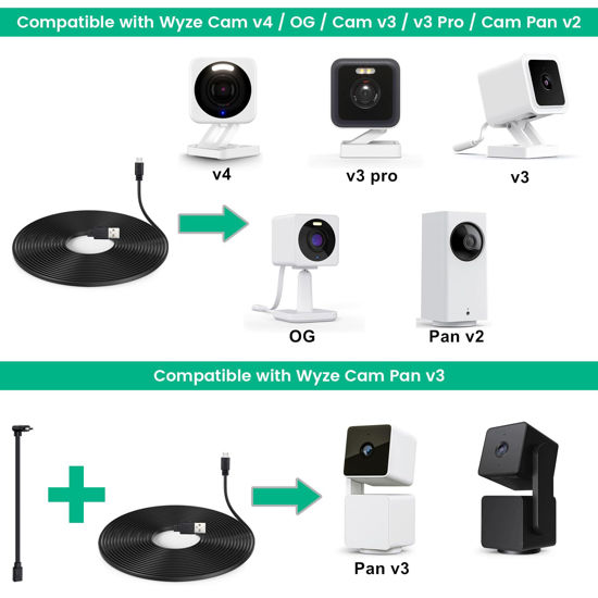 GetUSCart- 50 ft Extension Cable for Wyze Cam Pan v3, Wyze Cam v4, Wyze ...