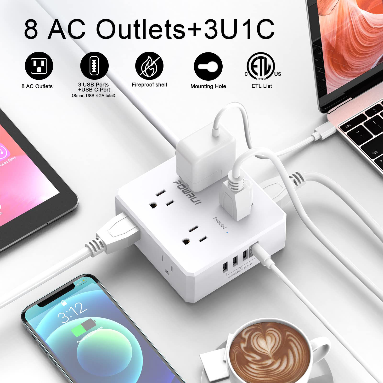 GetUSCart- Surge Protector Power Strip - 6 Ft Flat Plug Extension Cord ...