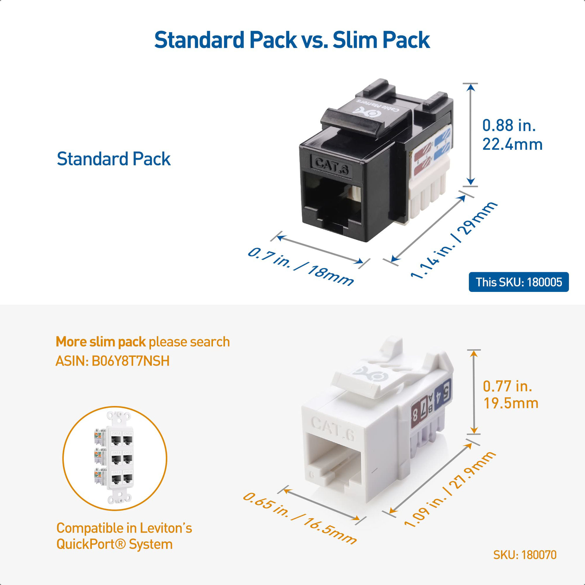 GetUSCart- Cable Matters [UL Listed] 10-Pack 10Gbps Cat6 Keystone Jacks, RJ45 Keystone Jack ...