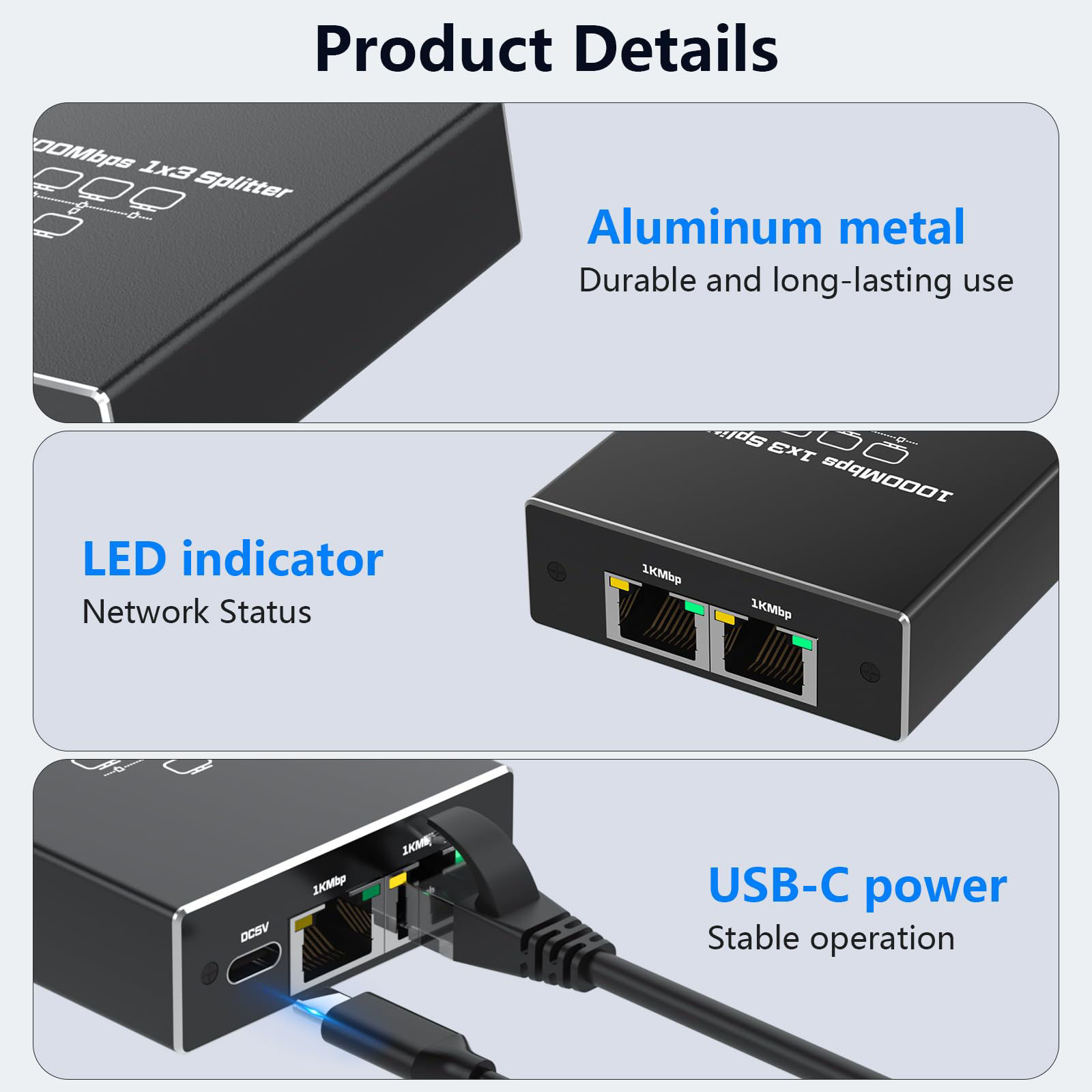 GetUSCart- Ethernet splitter 1 to 3 way internet and tv 2 ports rj45 ...
