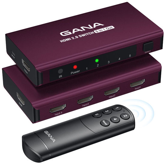 GetUSCart- HDMI Switch 5 in 1 Out 4K@60Hz, GANA HDMI Splitter Switcher with Remote, Aluminum ...
