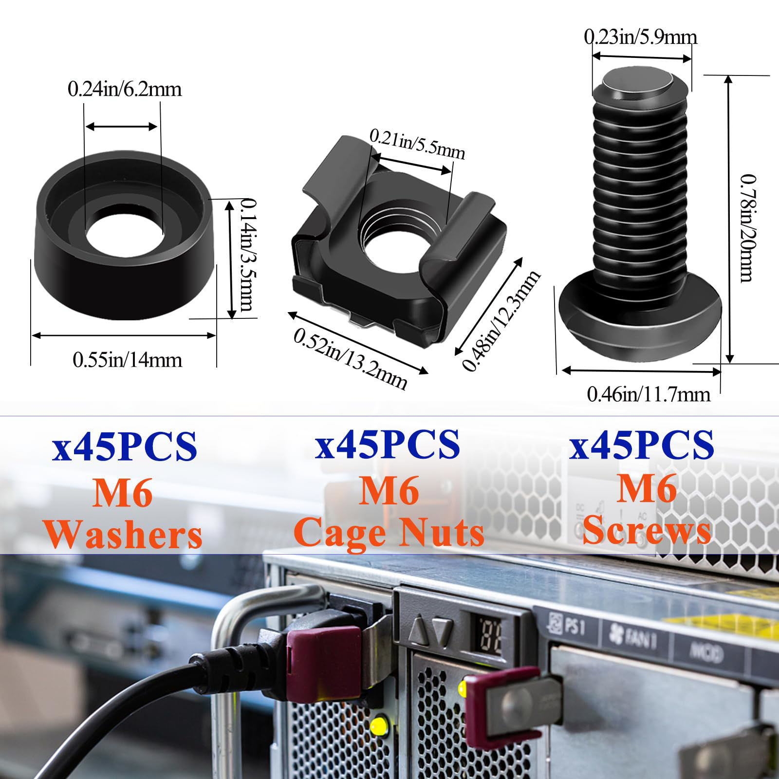 GetUSCart- Sunxeke 45 Pack M6 x 16mm Rack Mount Screws,Cage Nuts for ...