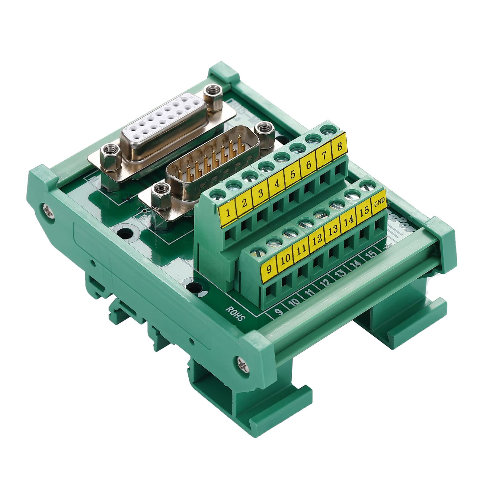 GetUSCart- Jienk DB15 Male/Female D-SUB Din Rail Mount Interface Module, RS232 D-SUB Serial to ...