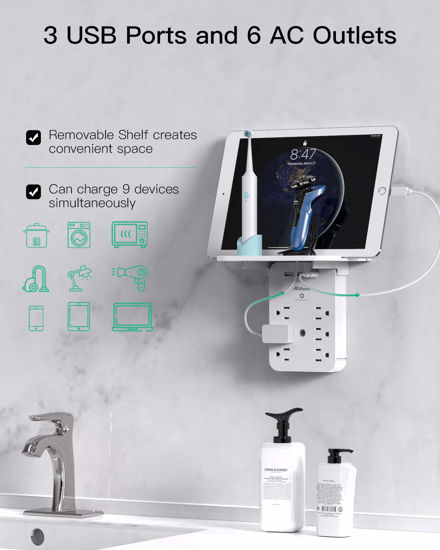 GetUSCart- Wall Outlet Extender with Surge Protector, 6 AC Outlets ...