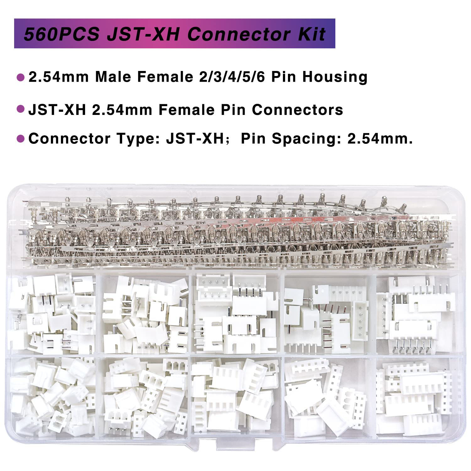GetUSCart- Taiss 560PCS 2.54mm JST-XH Connector Kit 2.54mm 2/3/4/5/6 ...