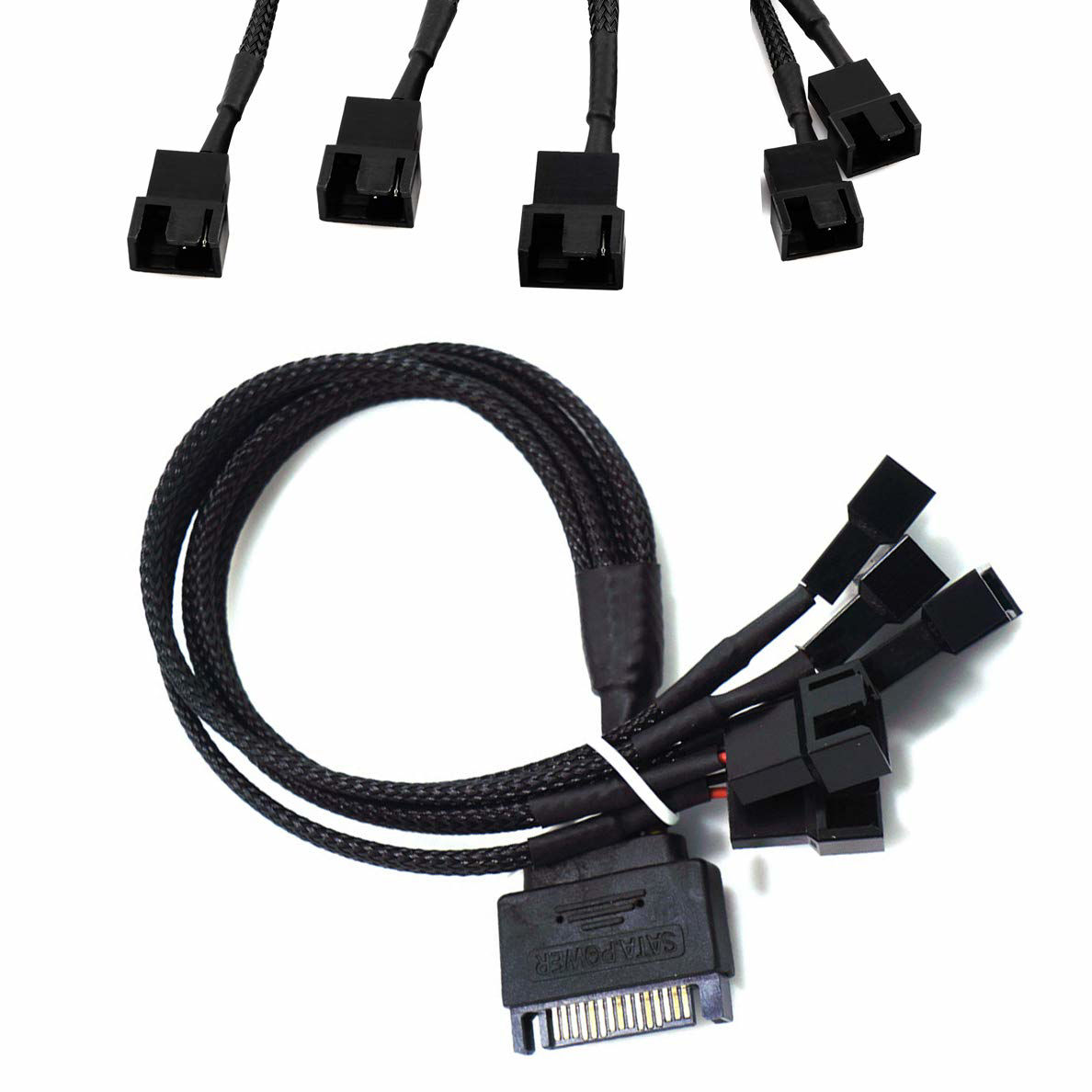 GetUSCart- 2Pack 15-Pin Male SATA to 5 Fan 12V Sleeved Power Adapter ...