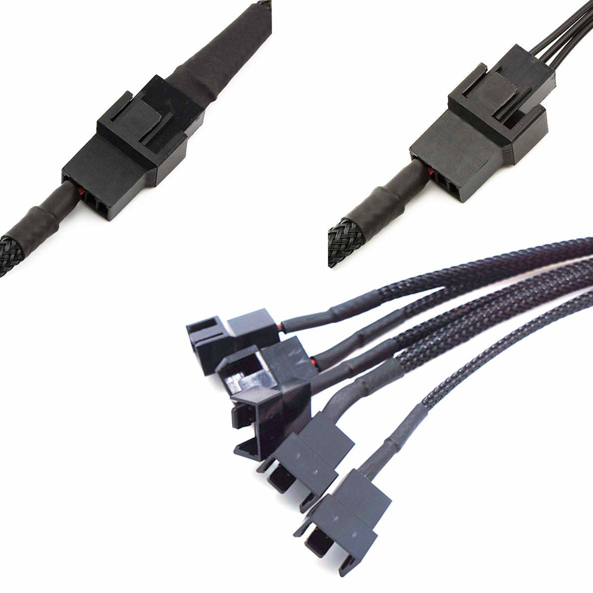 GetUSCart- 2Pack 15-Pin Male SATA to 5 Fan 12V Sleeved Power Adapter ...