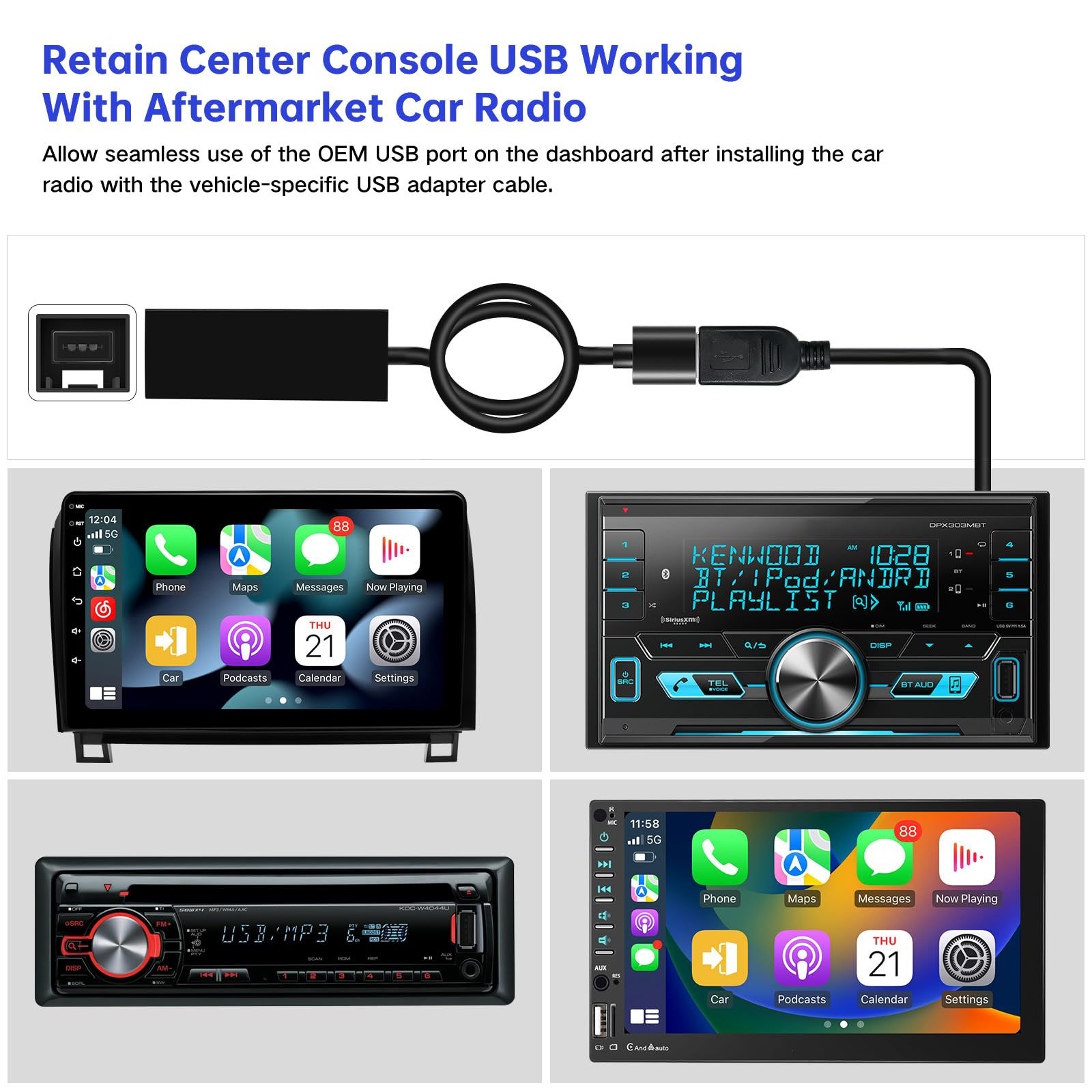 GetUSCart- ViaBecs Android Car Stereo Radio USB Cable Adapter for Honda ...