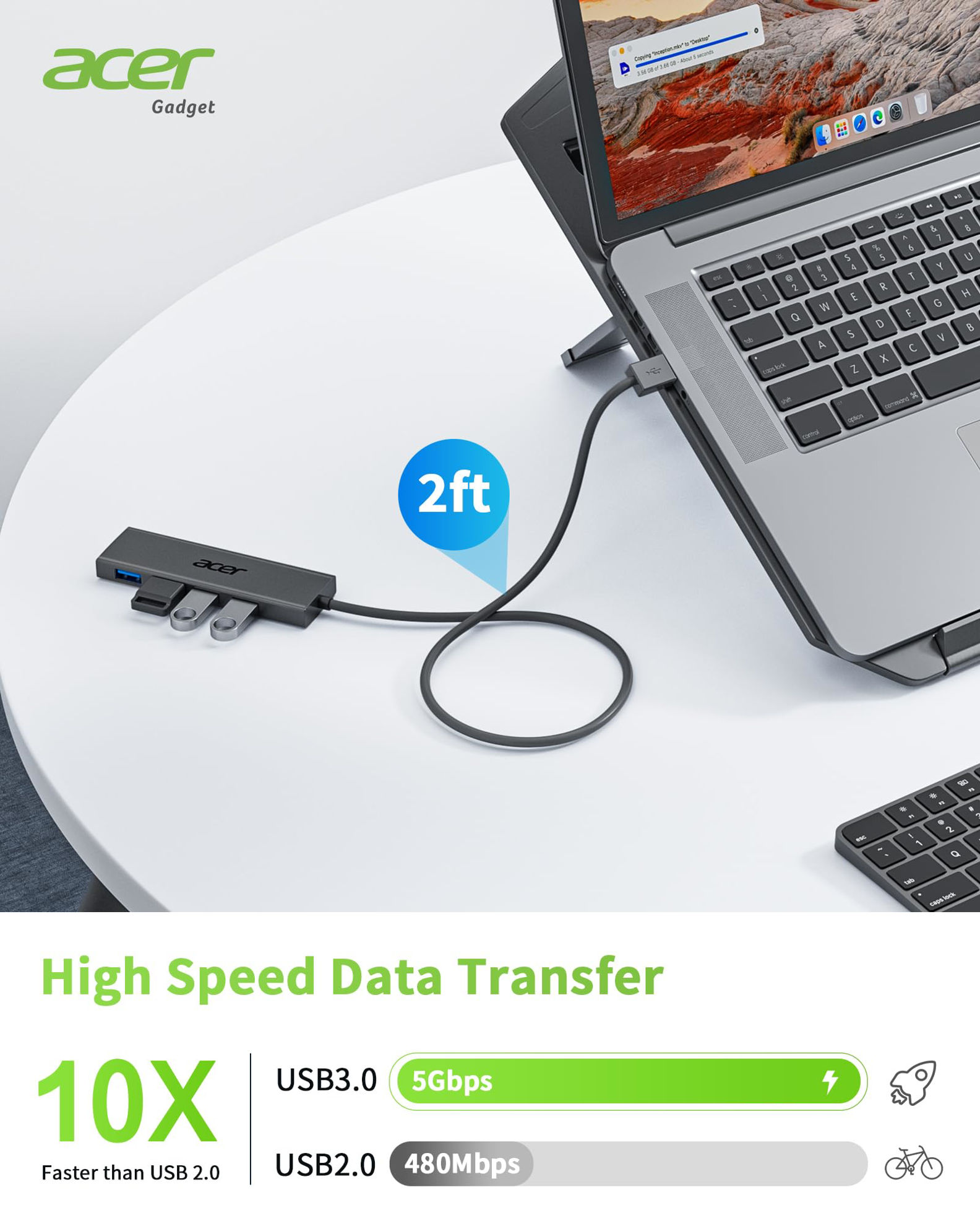 GetUSCart- Acer USB Hub 4 Ports, Multiple USB 3.0 Hub, USB A Splitter ...