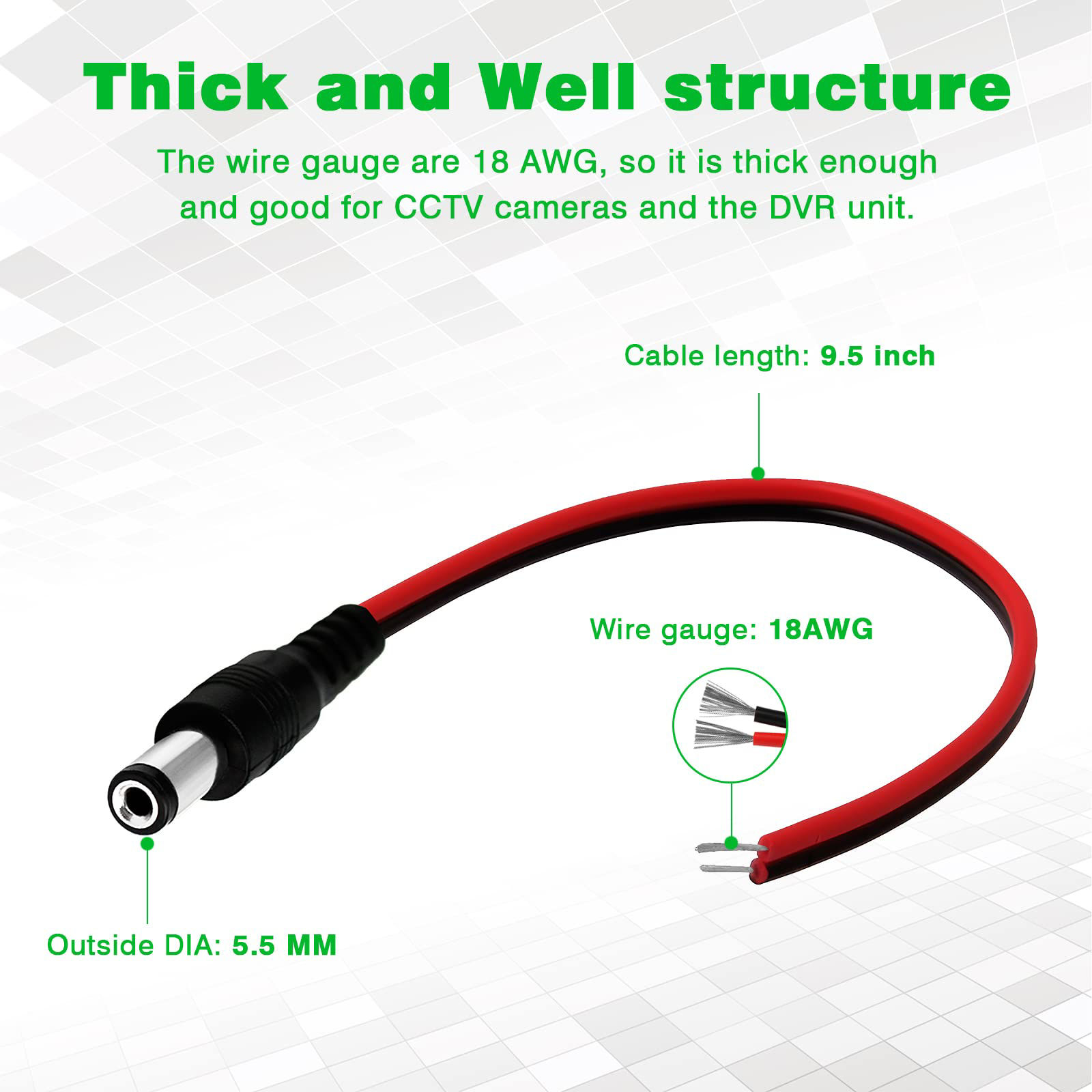 GetUSCart- UltraPoE DC Power Pigtails Cable, 20Pcs DC 5.5 X 2.1 mm ...