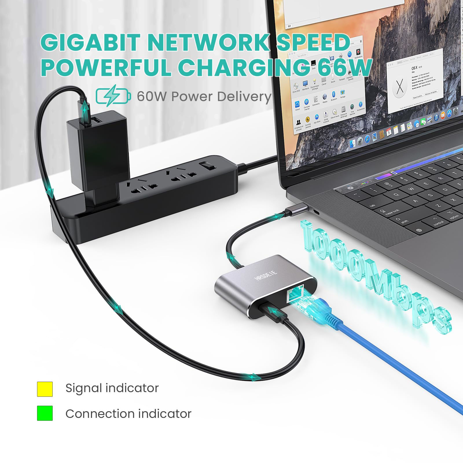 GetUSCart- USB C Gigabit Ethernet Adapter with 60W Charging Port, 1000 ...