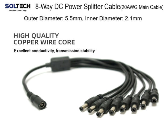 GetUSCart- SOLTECH 8 Way DC Power Supply Splitter for Security Cameras 1 Female to 8 Male 5.5 ...