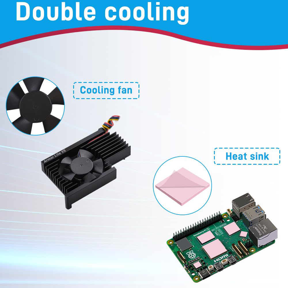 GetUSCart- GeeekPi Active Cooler for Raspberry Pi 5, Armor Lite V5 Cooler for Raspberry Pi 5 ...