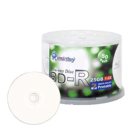 GetUSCart- Smartbuy 25gb 6X Bd-r Blu-ray Single Layer White Inkjet Printable Blank Data ...