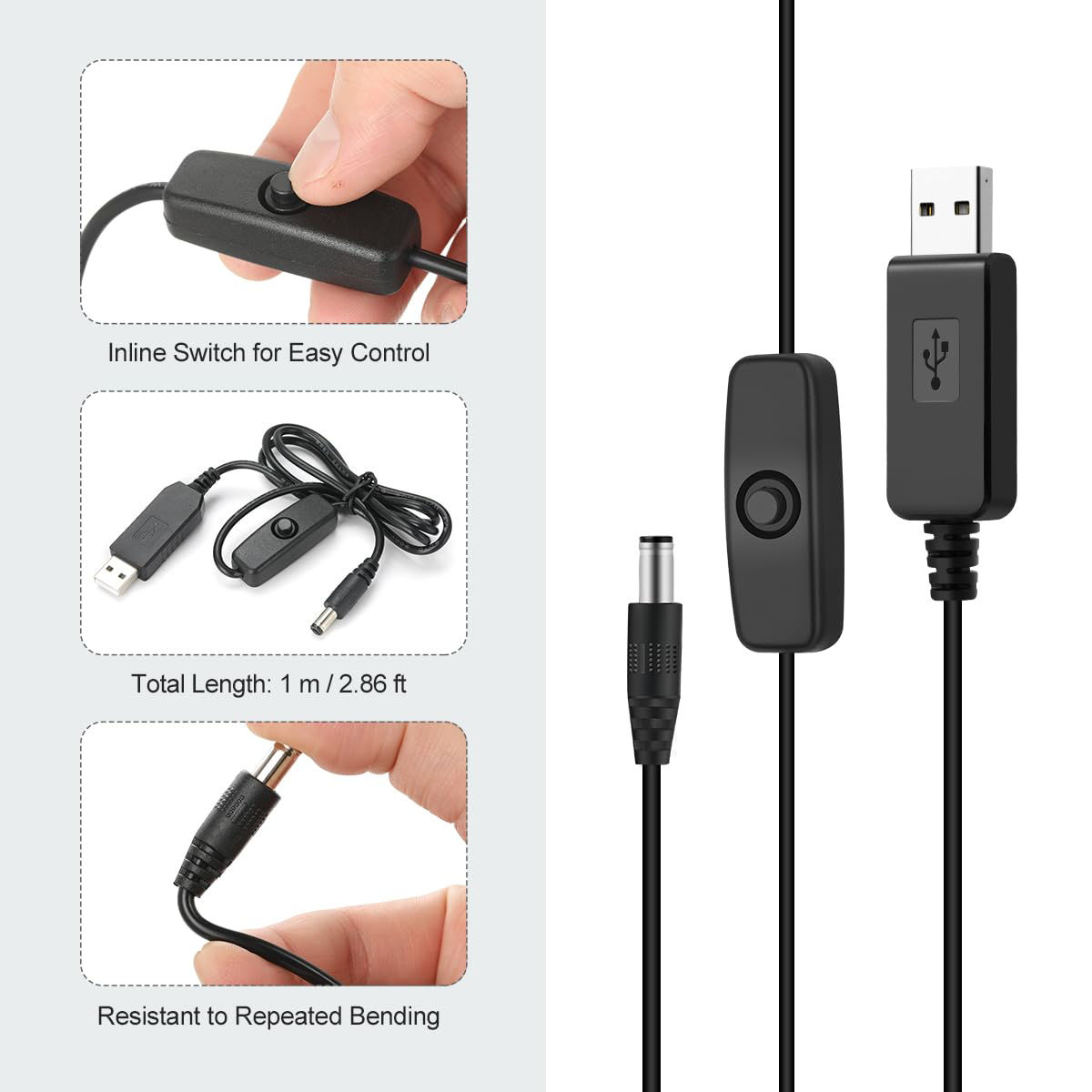 GetUSCart- Lenink 12V USB Power Adapter Cord for Baby Car Camera with Inline Switch, 2 Packs 5V ...