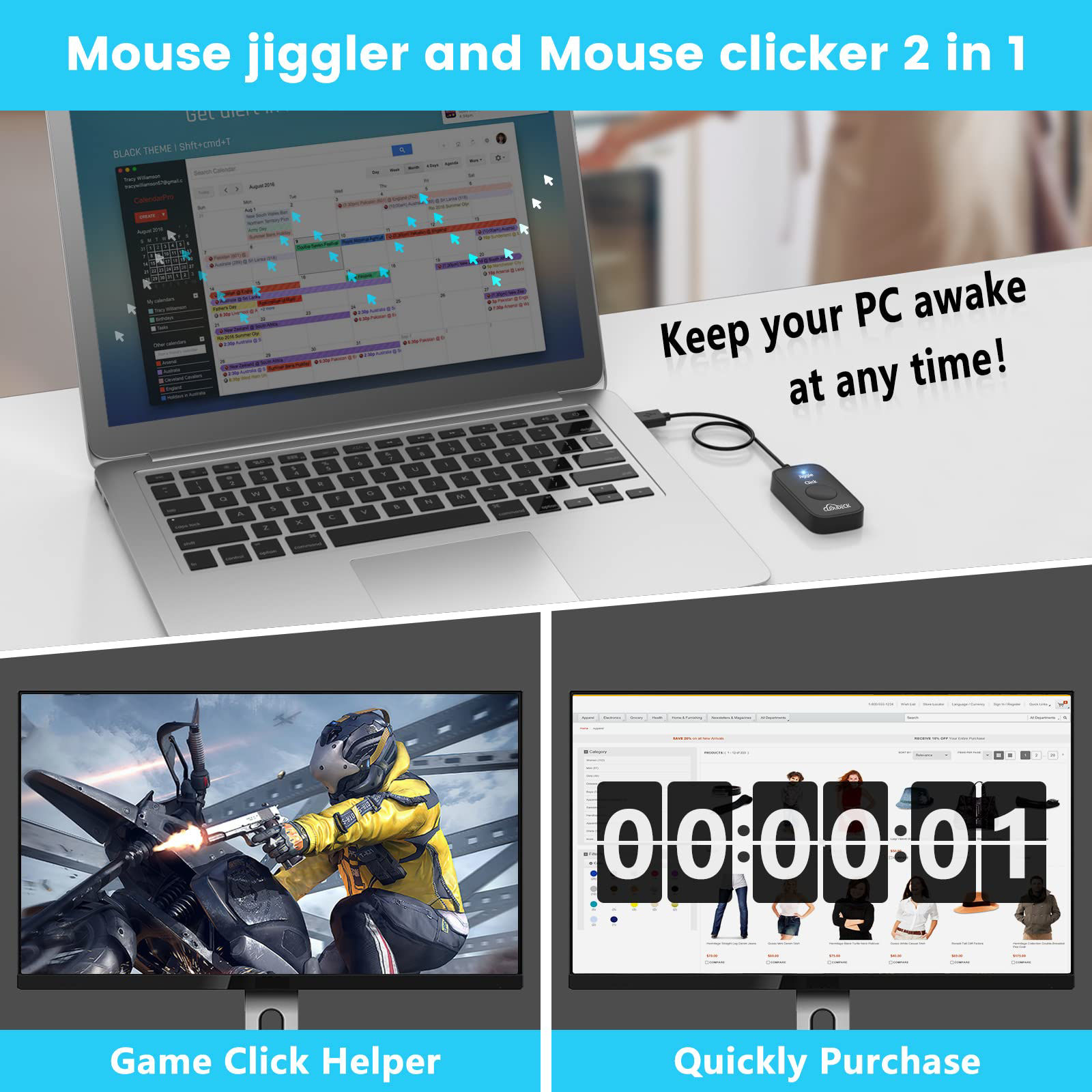 GetUSCart- Cloudeck Mouse Jiggler Undetectable for Computer, USB Mouse Mover, Gaming Automatic ...