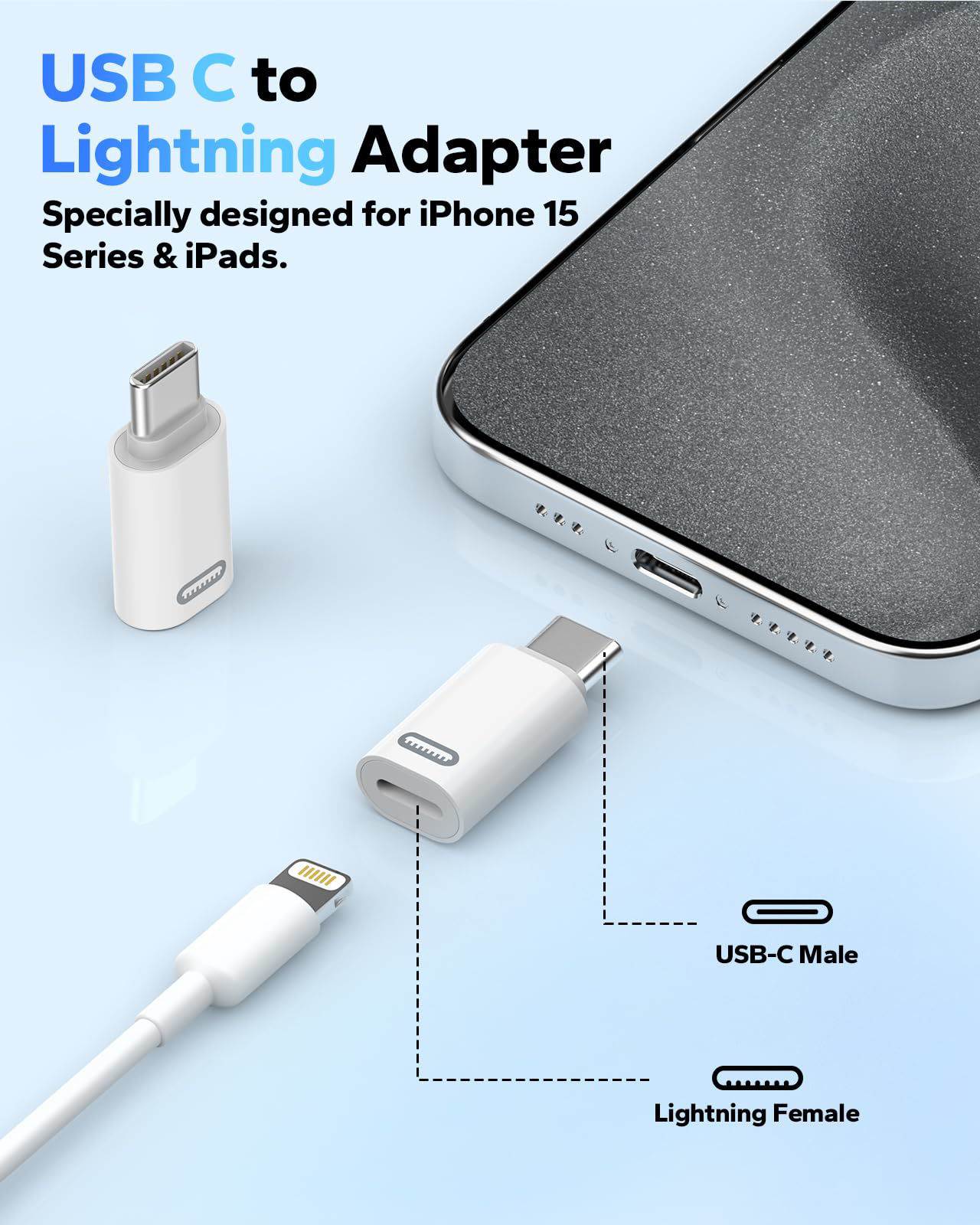 GetUSCart- MoKo Lightning Female to USB C Male Adapter 4 Pack, Lightning to USB C Converter for ...