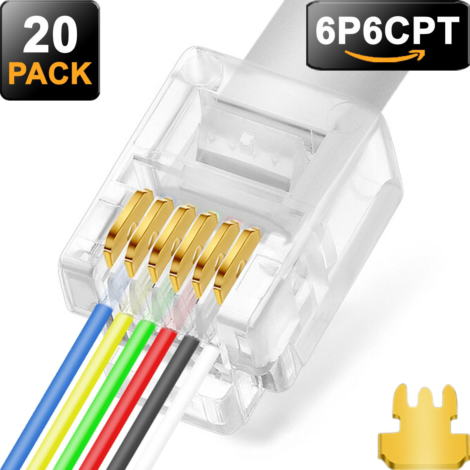 GetUSCart- NECABLES 20Pack RJ11/RJ12 Pass Through Connector 6P6C Telephone Modular Plug 3 Prong ...