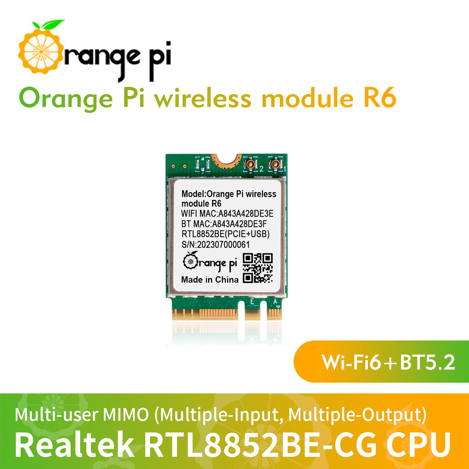 GetUSCart- Orange Pi 5 Plus Wireless Module R6, PCIe WiFi 6 Wireless ...