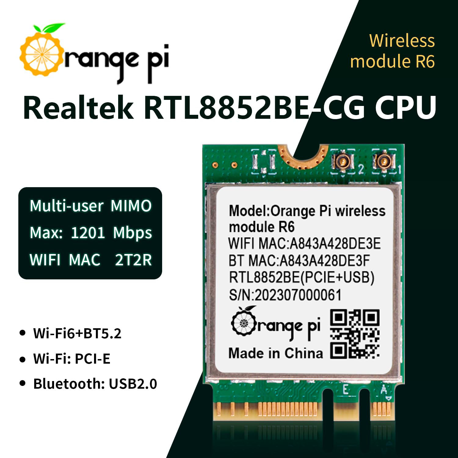 GetUSCart- Orange Pi 5 Plus Wireless Module R6, PCIe WiFi 6 Wireless ...