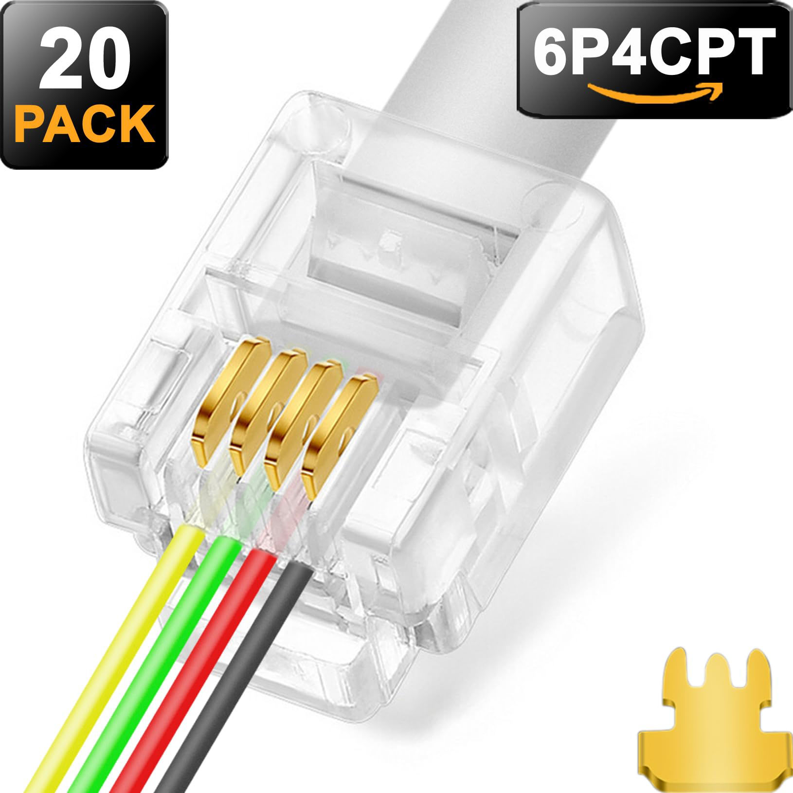 GetUSCart- NECABLES 20Pack RJ11 Pass Through Connector 6P4C Telephone Modular Plug 3 Prong Type ...