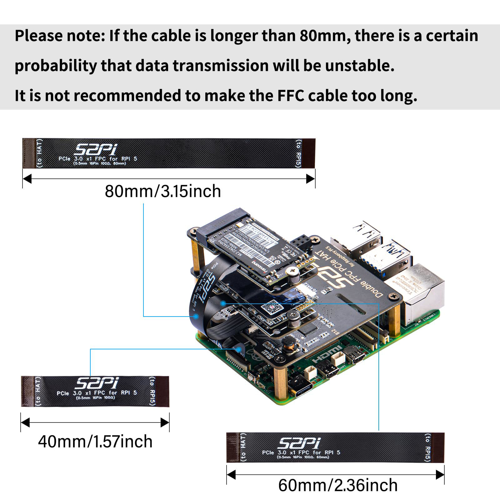 GetUSCart- GeeekPi 3PCS 16Pin 0.5mm Pitch PCIe FPC Cable 40mm/60mm/80mm ...