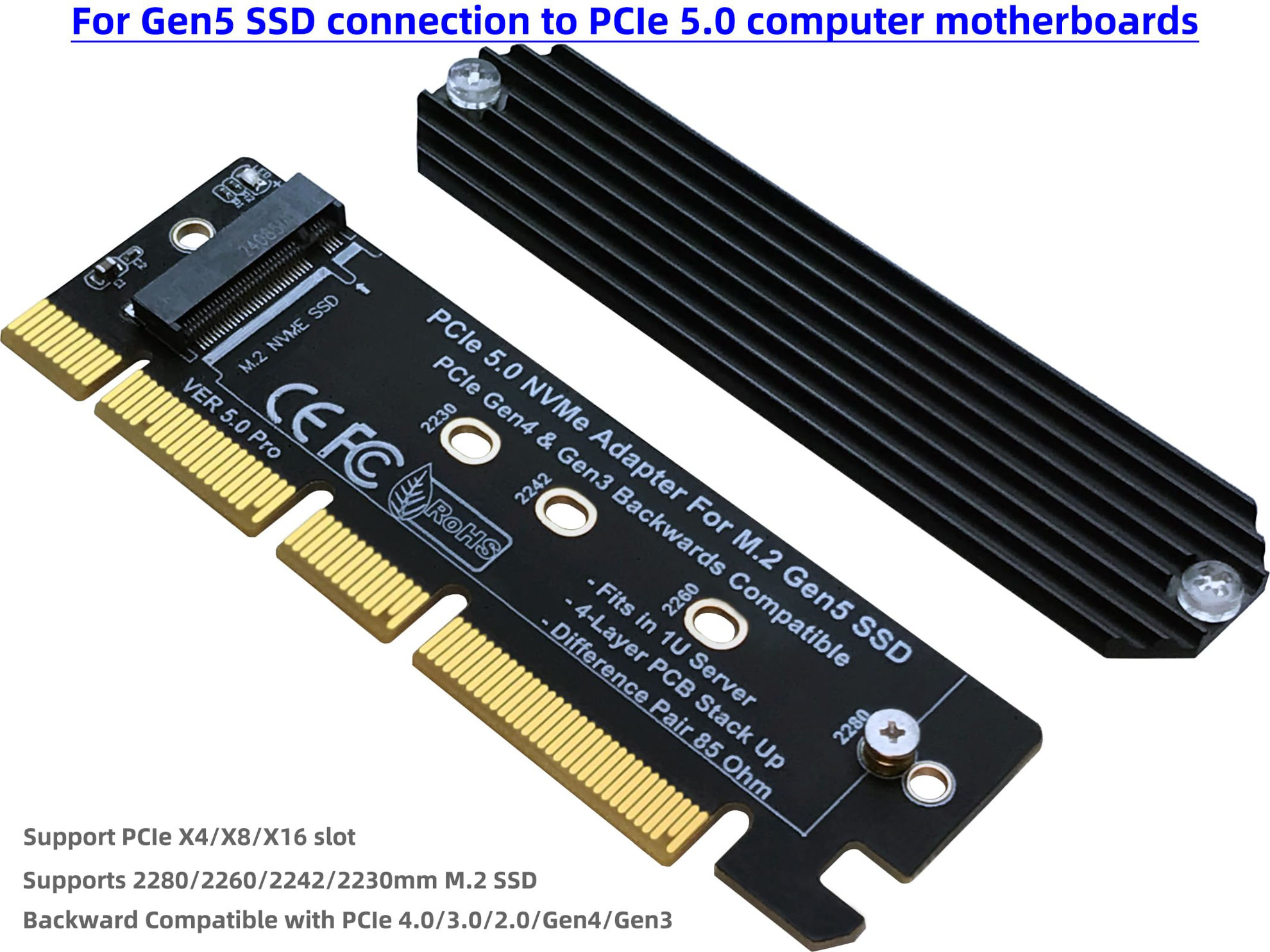 GetUSCart- PCIe 5.0 M.2 NVMe Adapter Expansion Card for PCIe5 Gen5 SSD ...