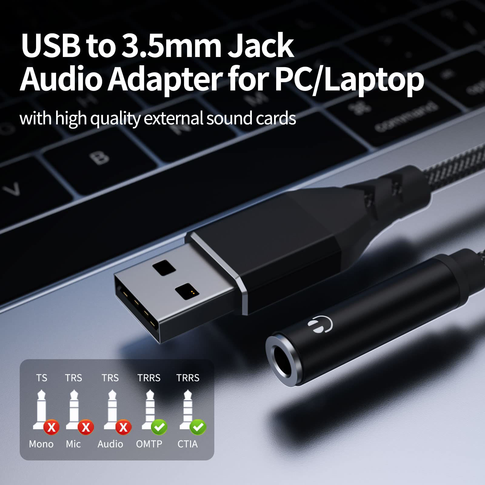 GetUSCart- USB to 3.5mm Jack Audio Adapter, External Stereo Sound Card ...