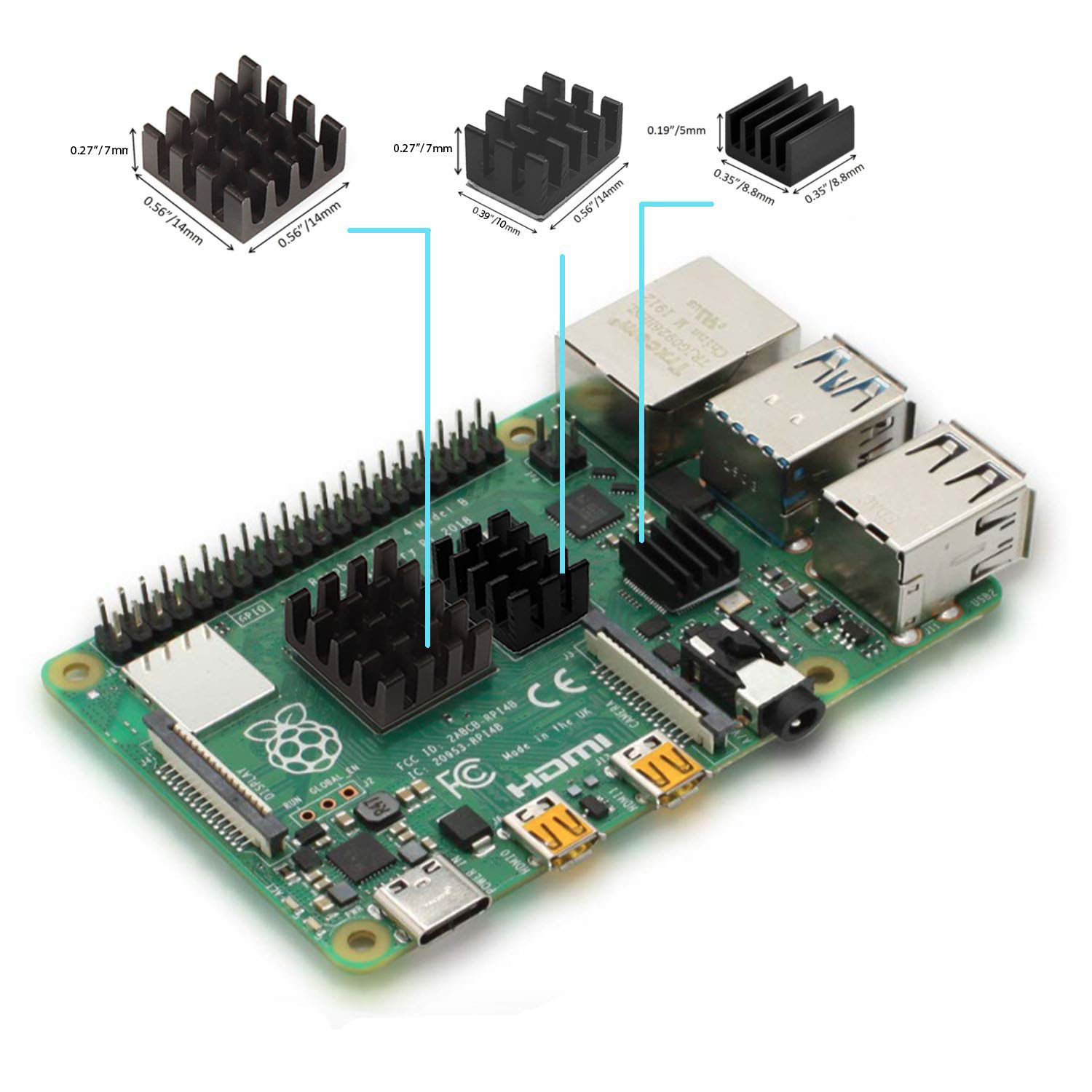 GetUSCart- Easycargo 20pcs Raspberry Pi Heatsink Kit Aluminum + Copper ...