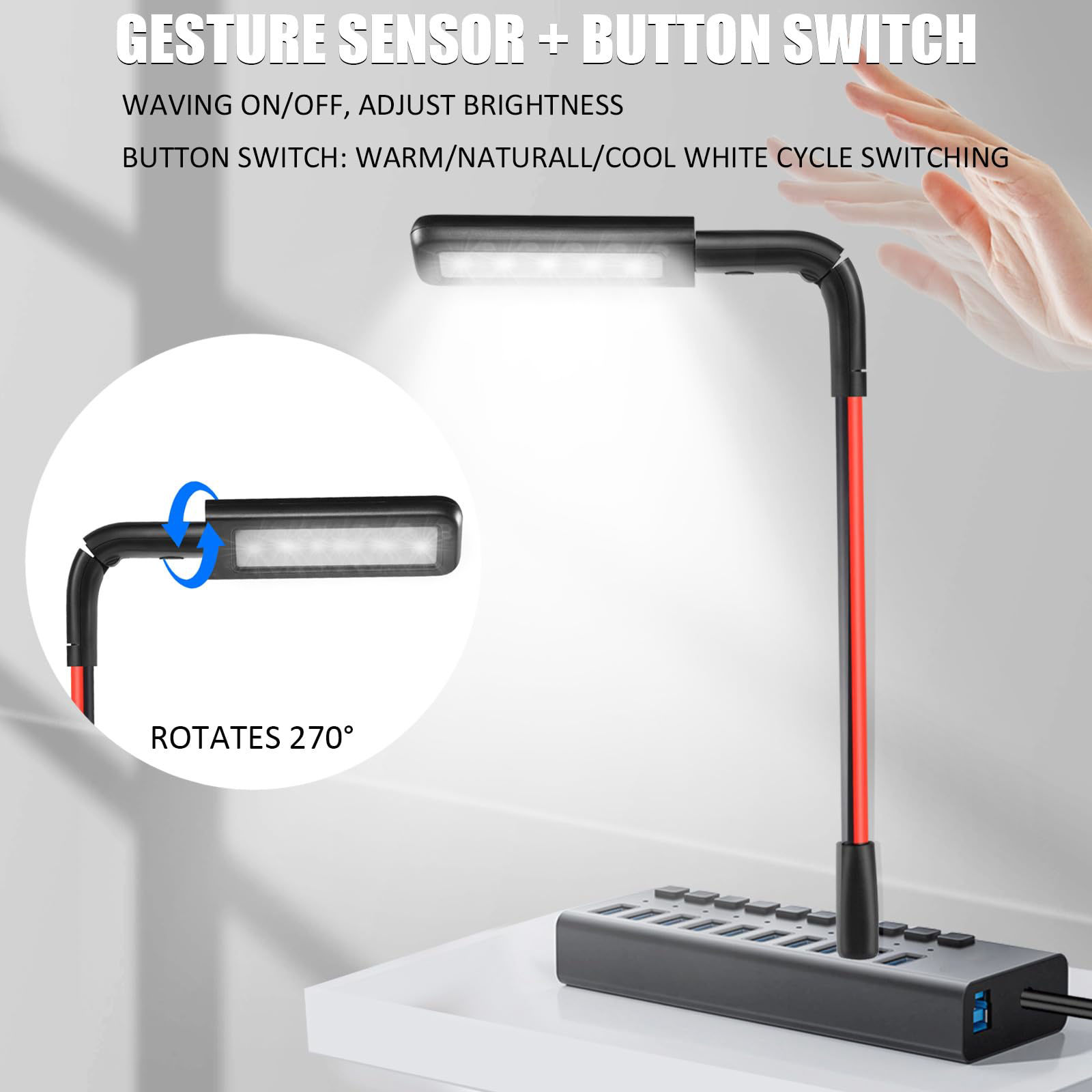 GetUSCart- USB LED Light for Laptop Lamp, Brighter Gesture Sensing USB Lights 3 Color Temp ...