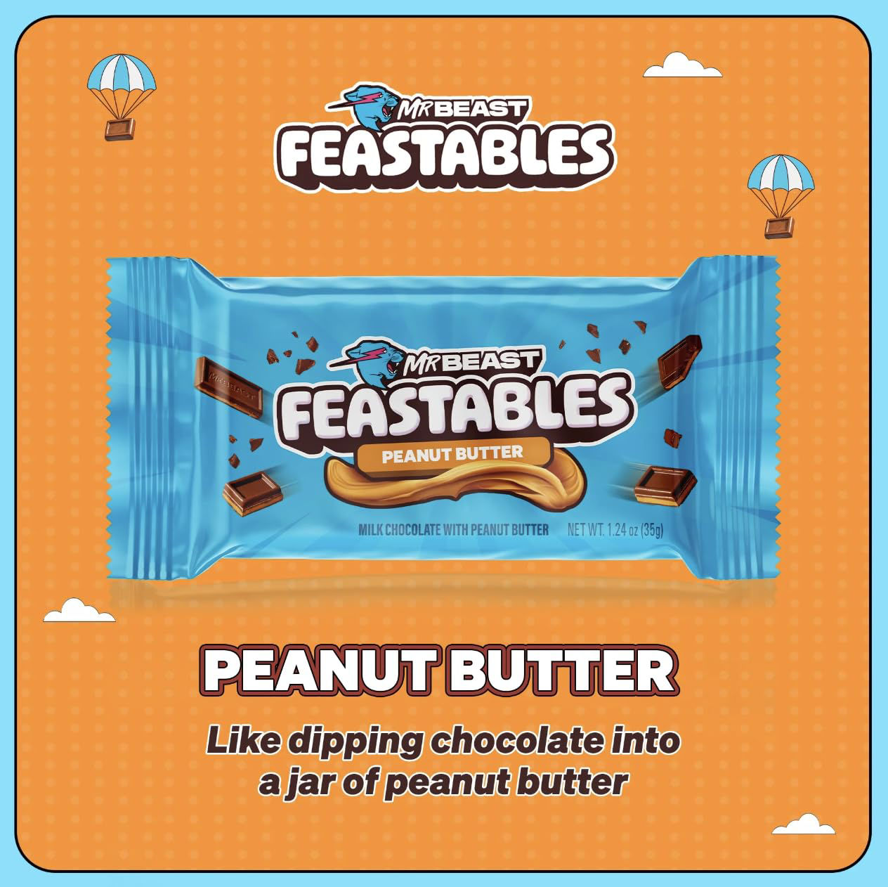 GetUSCart- Mr. Beast Feastables Peanut Butter Milk Chocolate Bar - 1.24 oz (35g) - 5 Count
