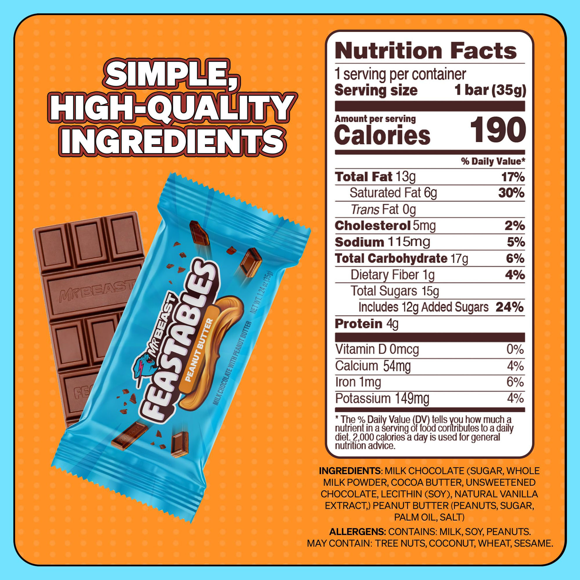 GetUSCart- Feastables by MrBeast Peanut Butter Milk Chocolate Candy Bar ...