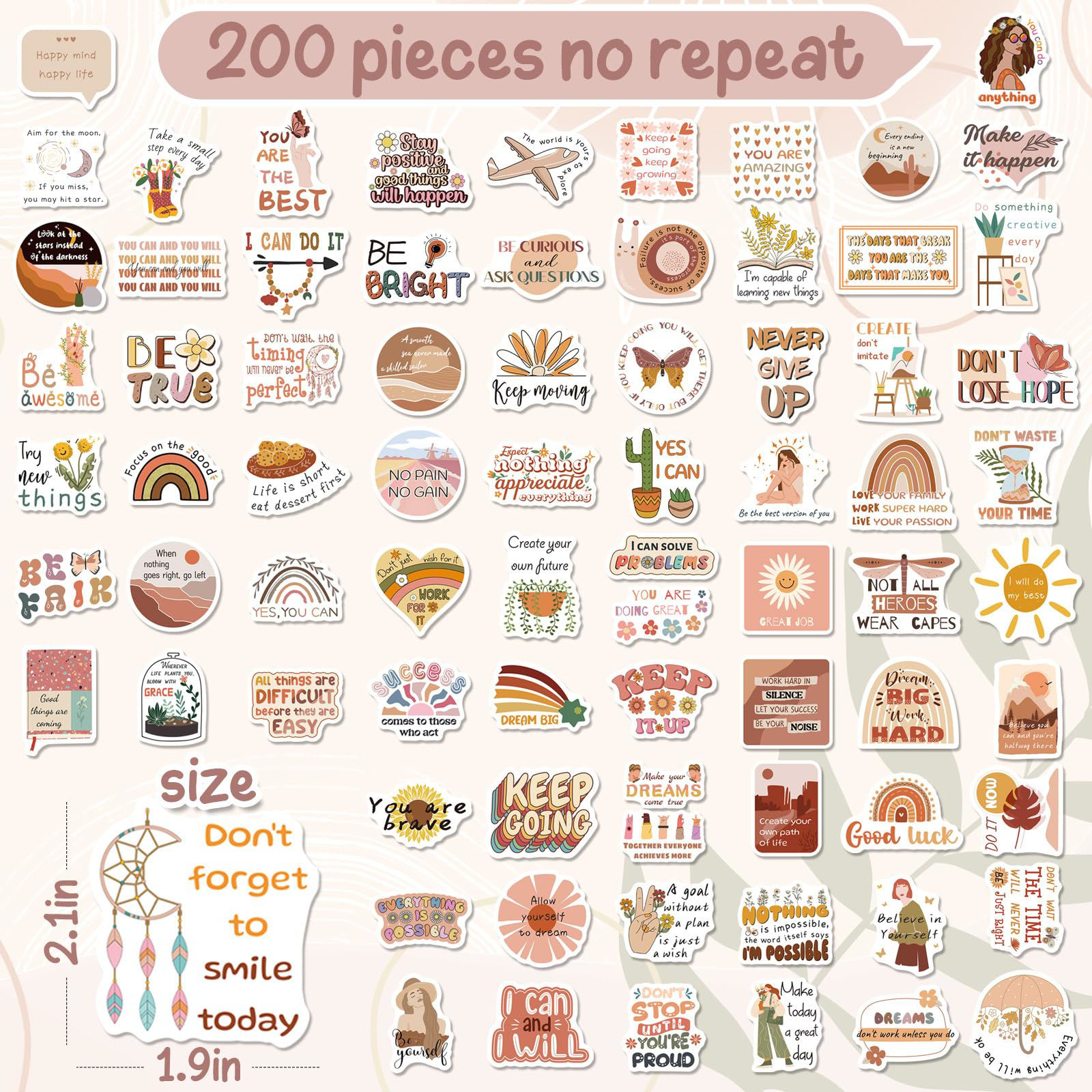GetUSCart- WAKEMOODEI 200 Vintage Inspirational Stickers, Boho ...