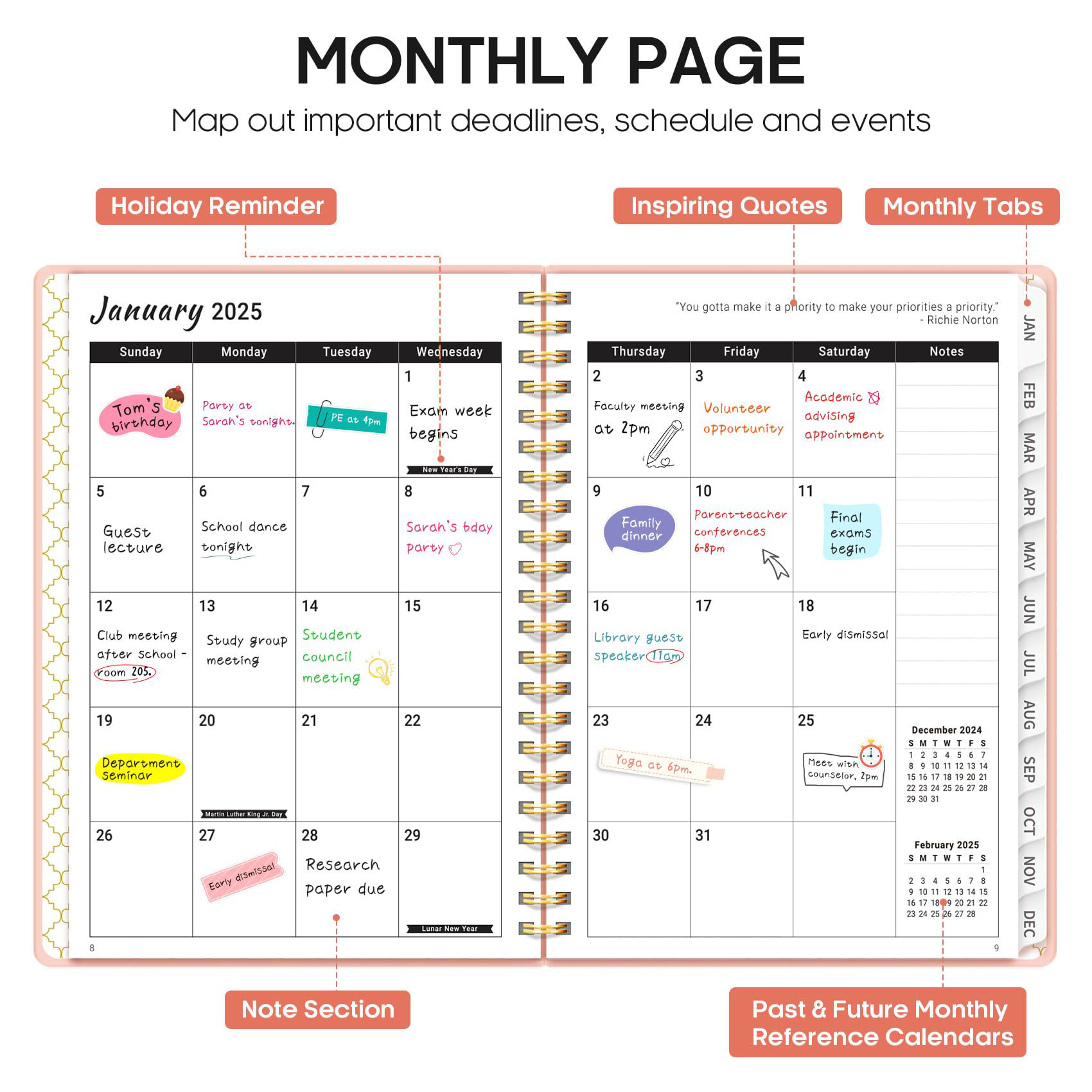 GetUSCart- 2025 Planner - Weekly and Monthly Planner Spiral Bound ...