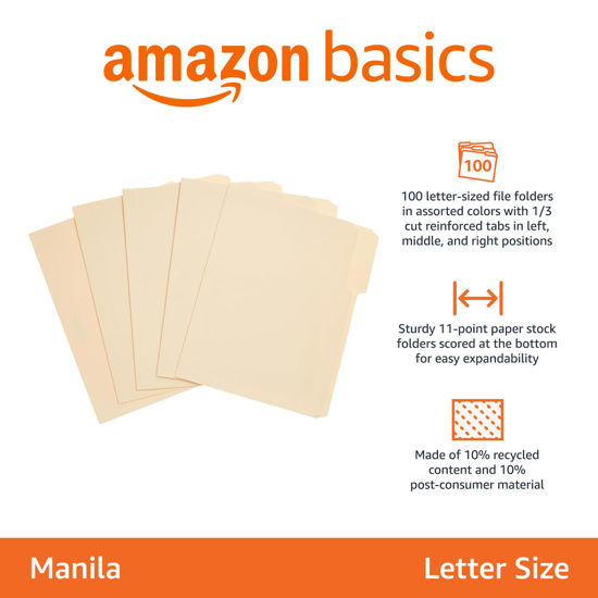 GetUSCart- Amazon Basics 1/3-Cut Tab, Assorted Positions File Folders, Letter Size, Manila ...