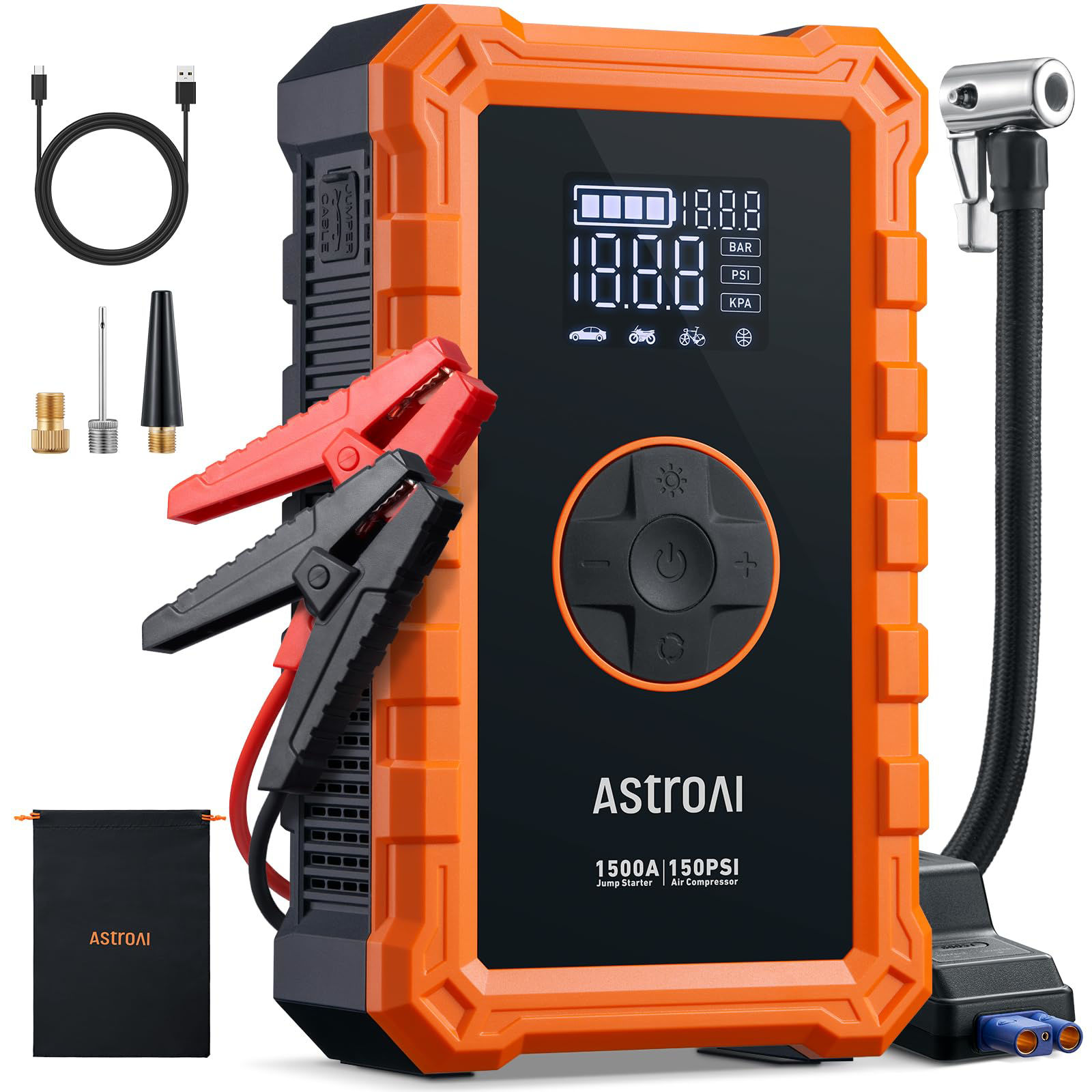 GetUSCart- AstroAI S8 Air Jump Starter with Air Compressor, 1500A Car Battery Jumper Starter ...
