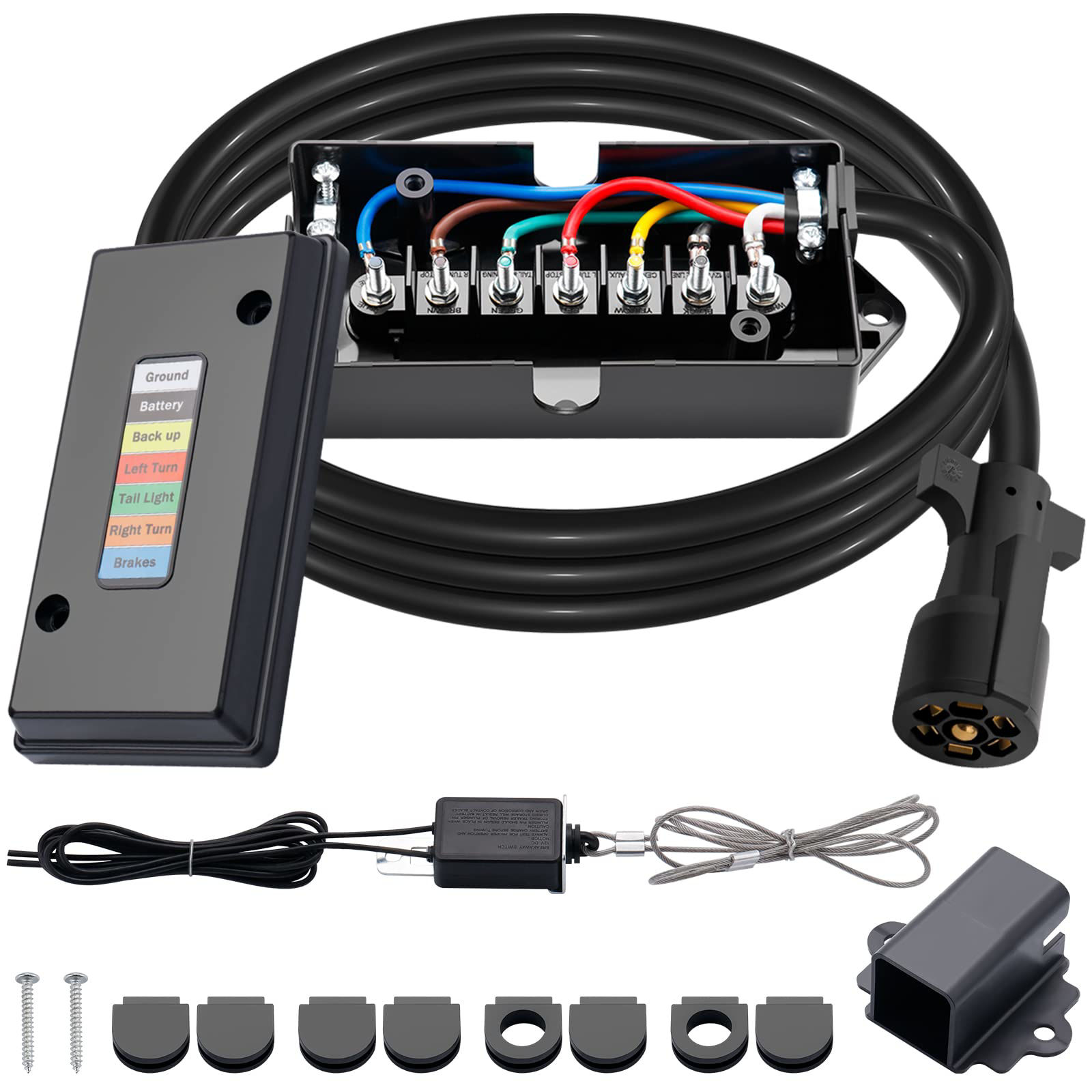 GetUSCart- CheeMuii 7 Way Trailer Cord and 7 Gang Junction Box Kit with ...