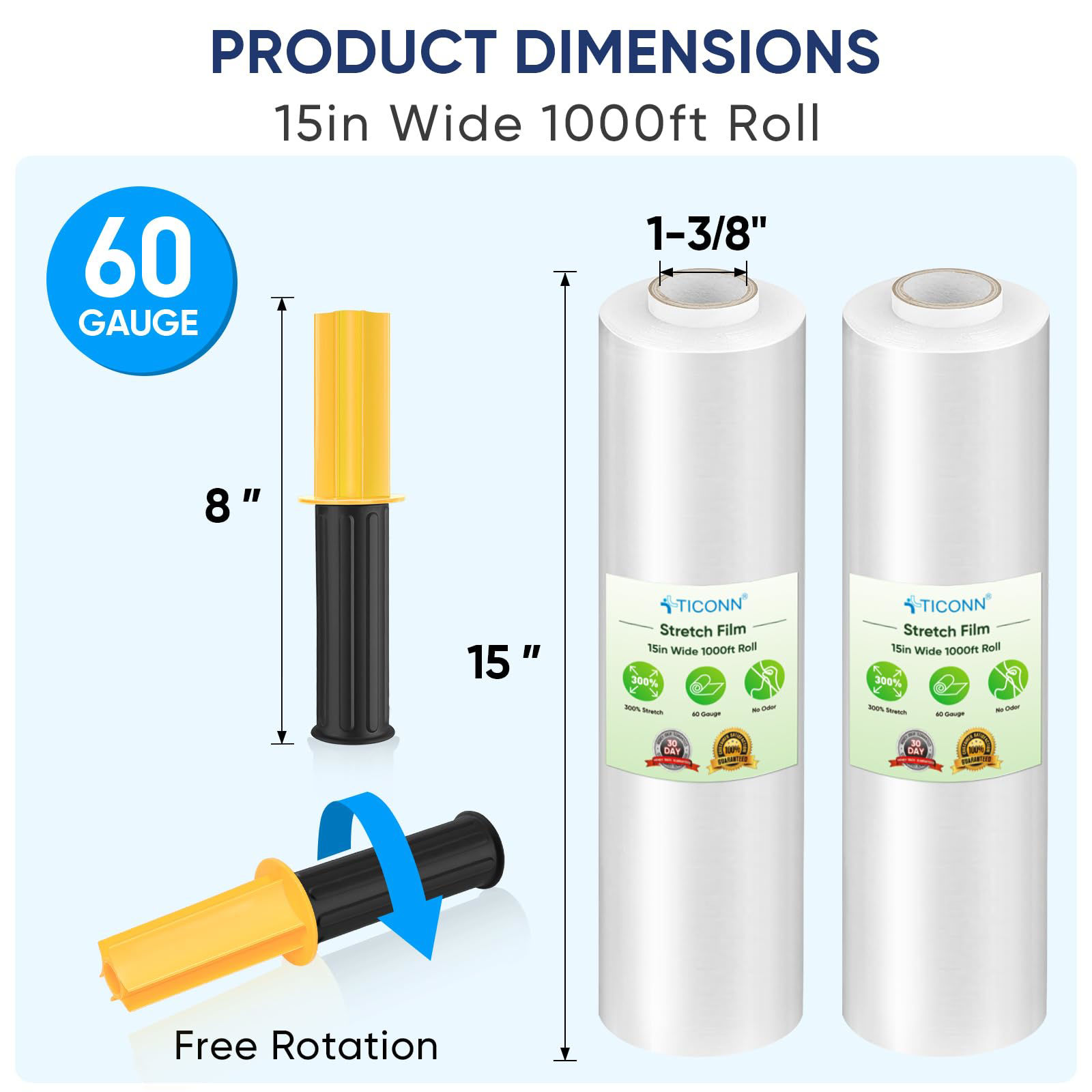 GetUSCart- TICONN Stretch Wrap Stretch Film Roll, 1000ft Industrial ...