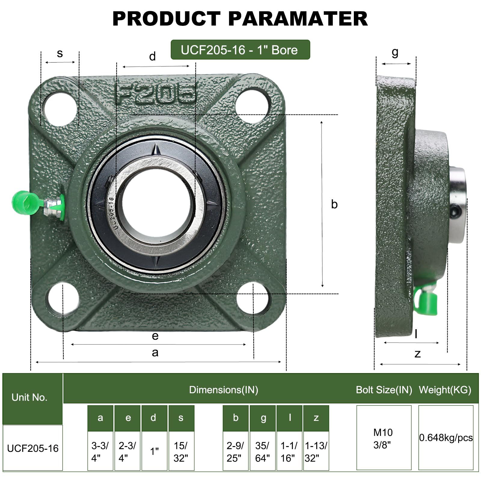 GetUSCart- 2 Pack UCF205-16 Pillow Block Bearing - Square Flange Mounted Pillow Block Bearings ...
