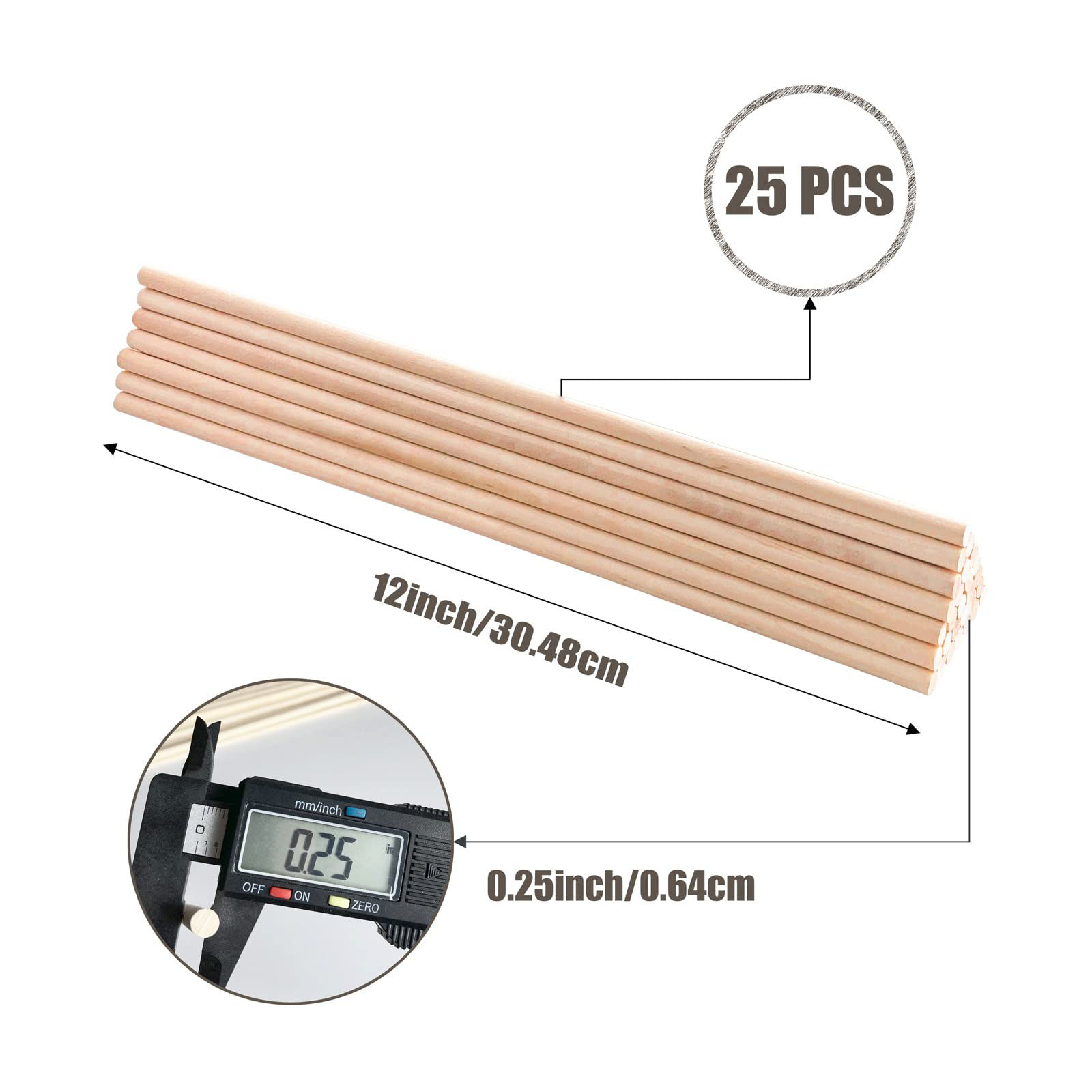 GetUSCart- KTOJOY 25PCS Dowel Rods Wood Sticks Wooden Dowel Rods - 1/4 ...