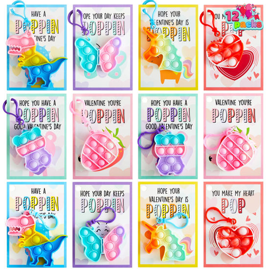 GetUSCart- JOYIN 12 Packs Valentine's Day Cards with Pop Fidget Keychain Toys, Stress Anxiety ...