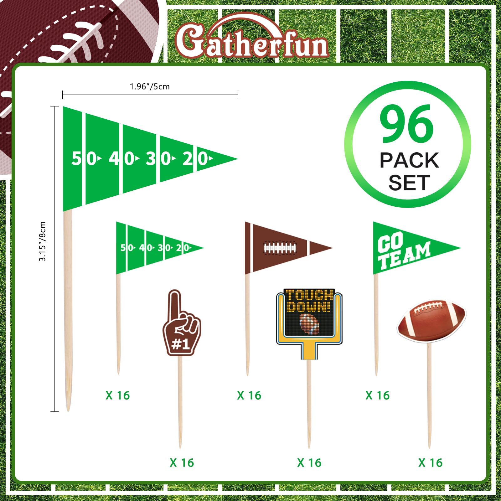 GetUSCart- Gatherfun 96pcs Football Themed Toothpicks, Cupcake Toppers ...
