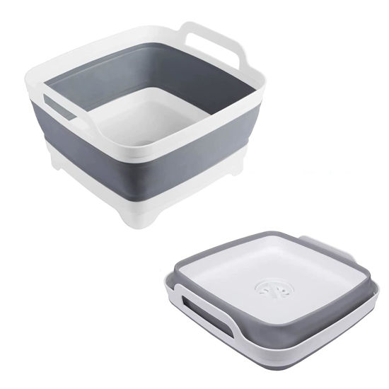 GetUSCart- Collapsible Wash Basin 9L, Foldable Dish Tub with Drain Plug ...