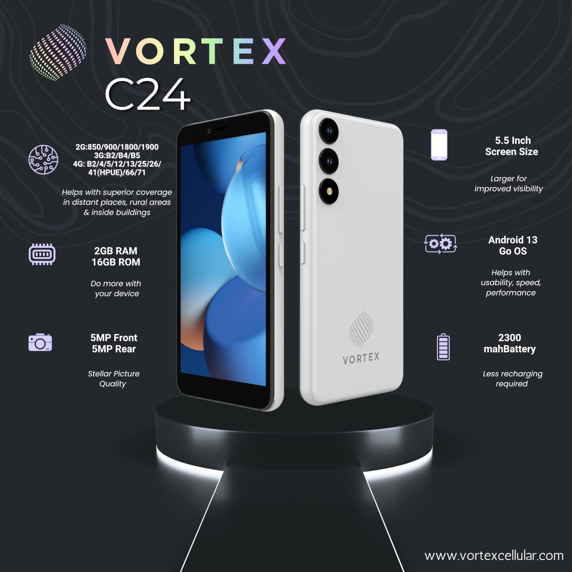 GetUSCart- Vortex C24 | 2024 | All-Day Battery | GSM Unlocked | 5.5 ...