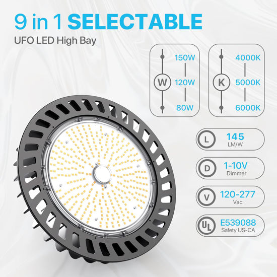 GetUSCart- HYPERLITE UFO Led High Bay Light 150W 21,750lm 5000K 1-10V Dimmable High Bay Led ...