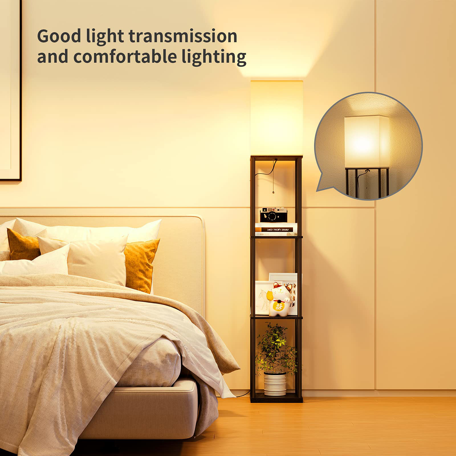 GetUSCart- SUNMORY Floor Lamp with Shelves, Modern Square Standing Lamp ...