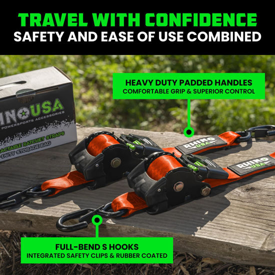 GetUSCart- Rhino USA Retractable Ratchet Straps (2-Pack) - 2 Inch x 10 ...